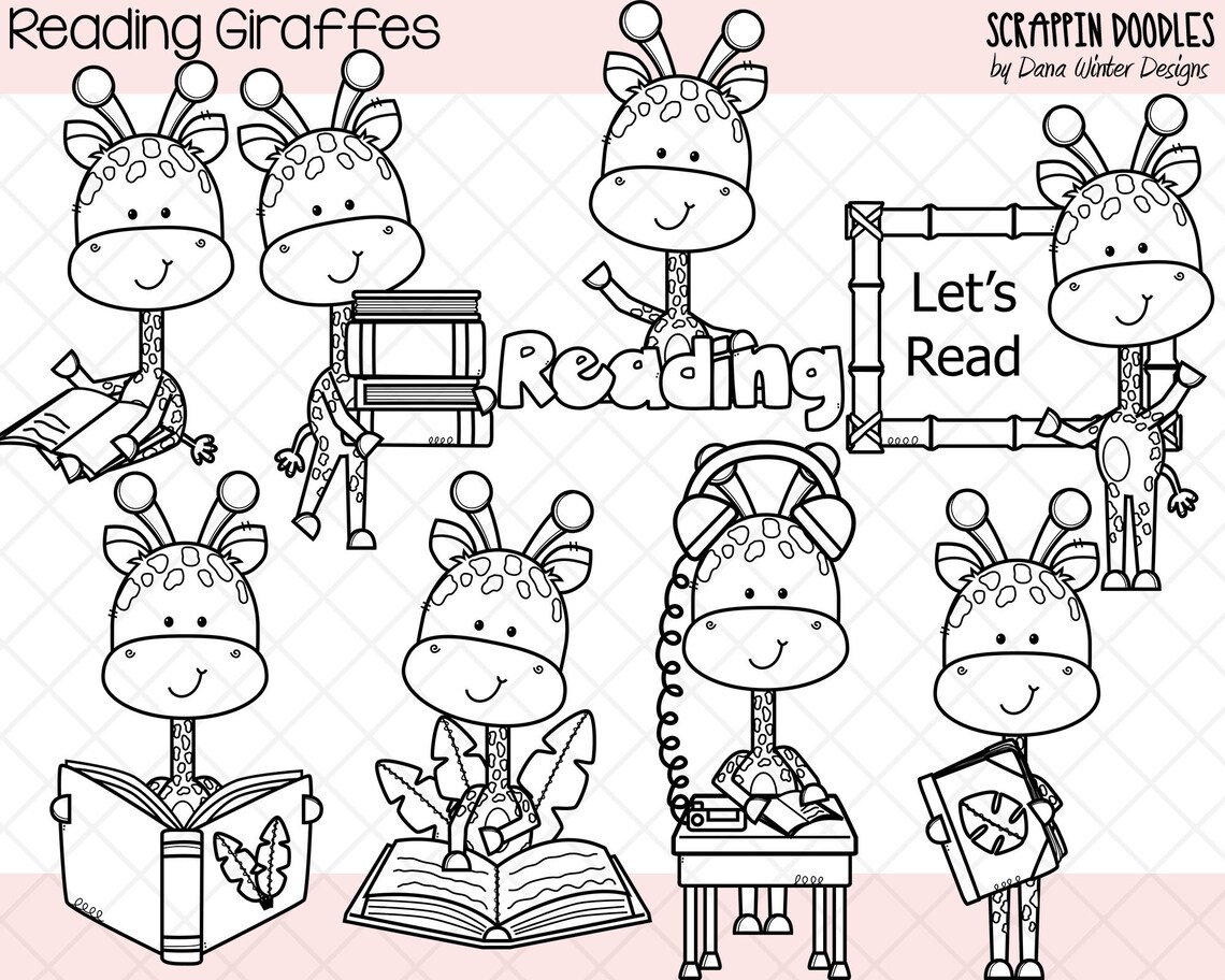 Reading Giraffes Clip Art - Cute Commercial Use Giraffe Clipart ...