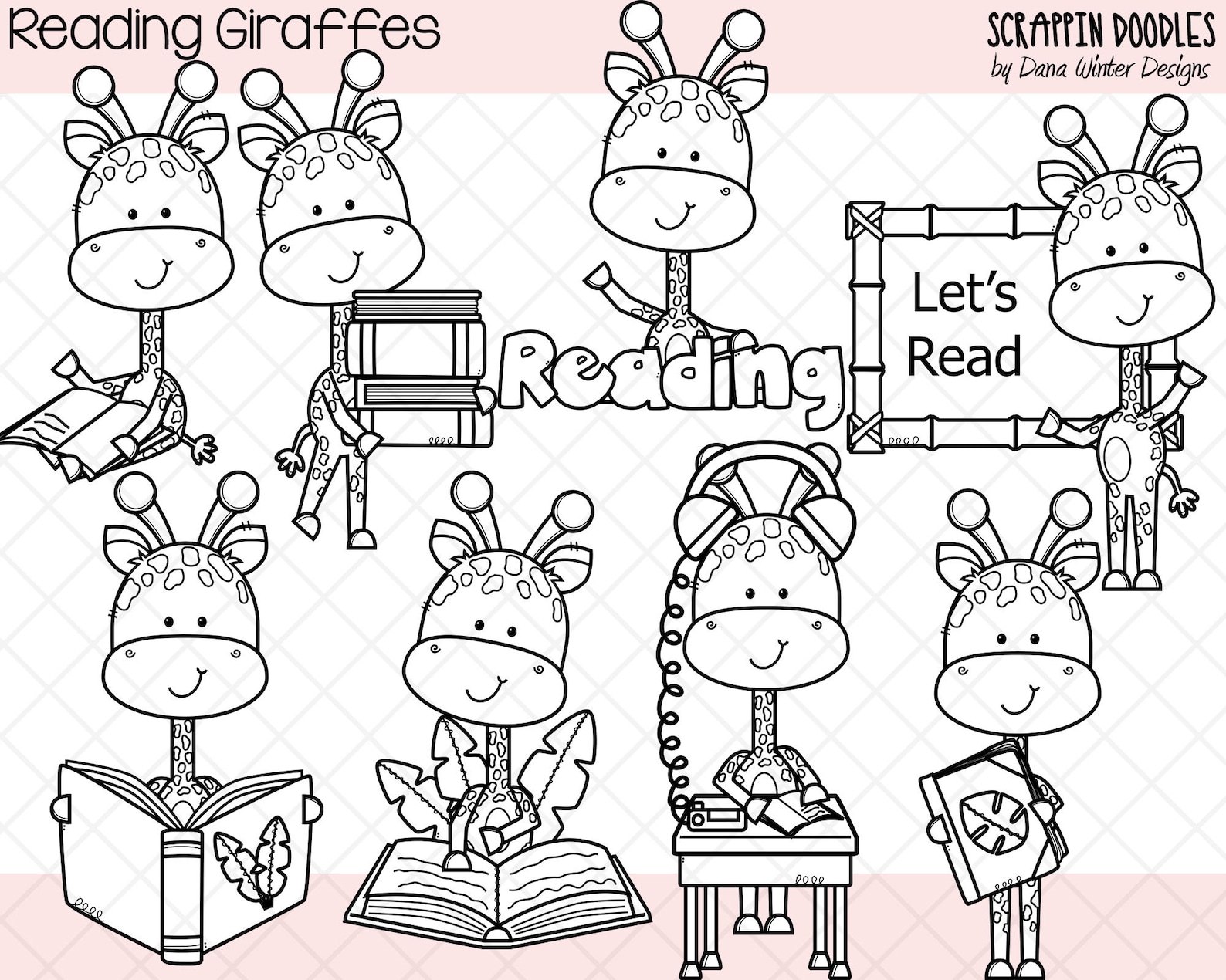 Reading Giraffes Clip Art - Cute Commercial Use Giraffe Clipart ...