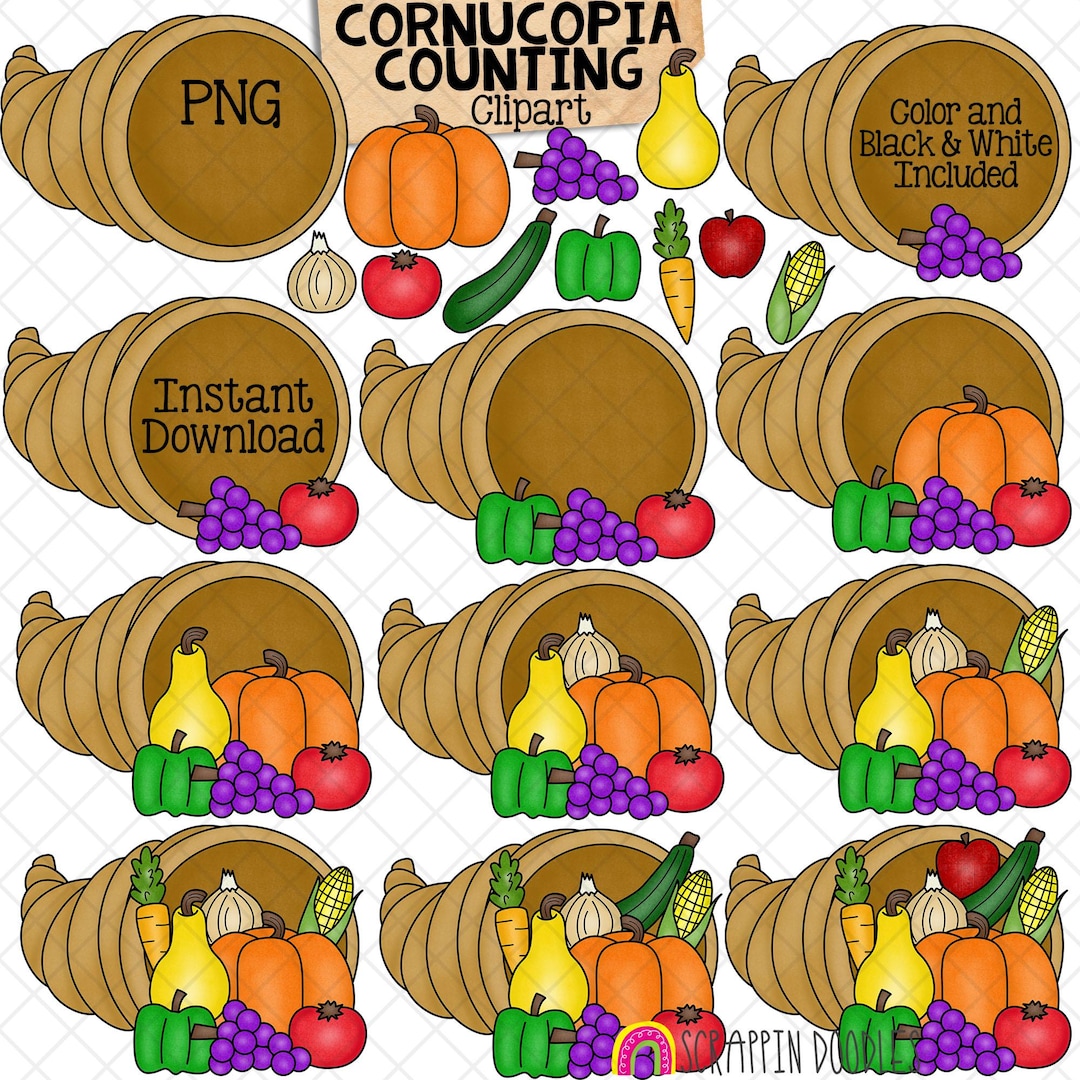 Counting Cornucopia Clipart - Thanksgiving Vegetables Fruit in ...