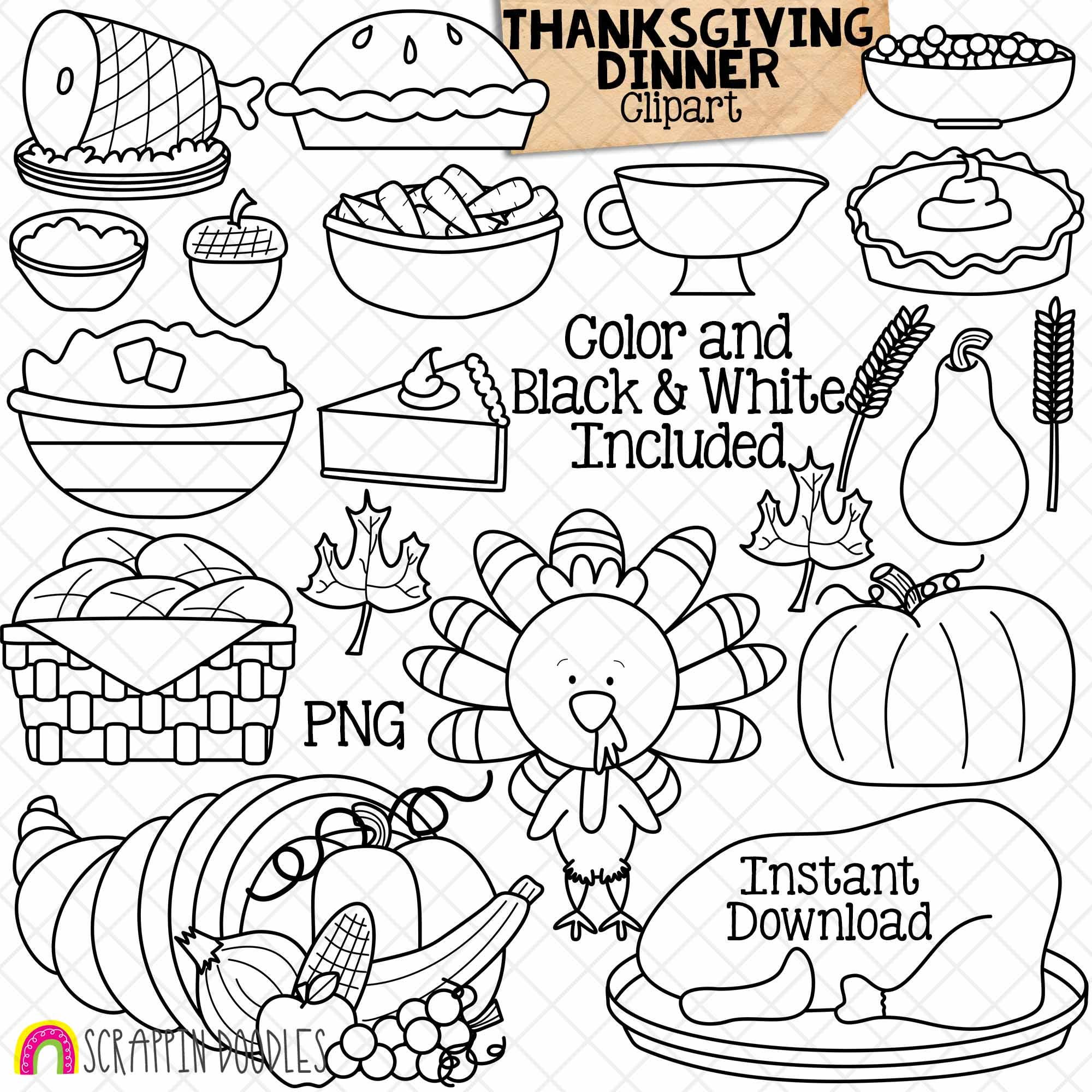 Thanksgiving Dinner Clipart - Food Graphics - Turkey - Cornucopia ...