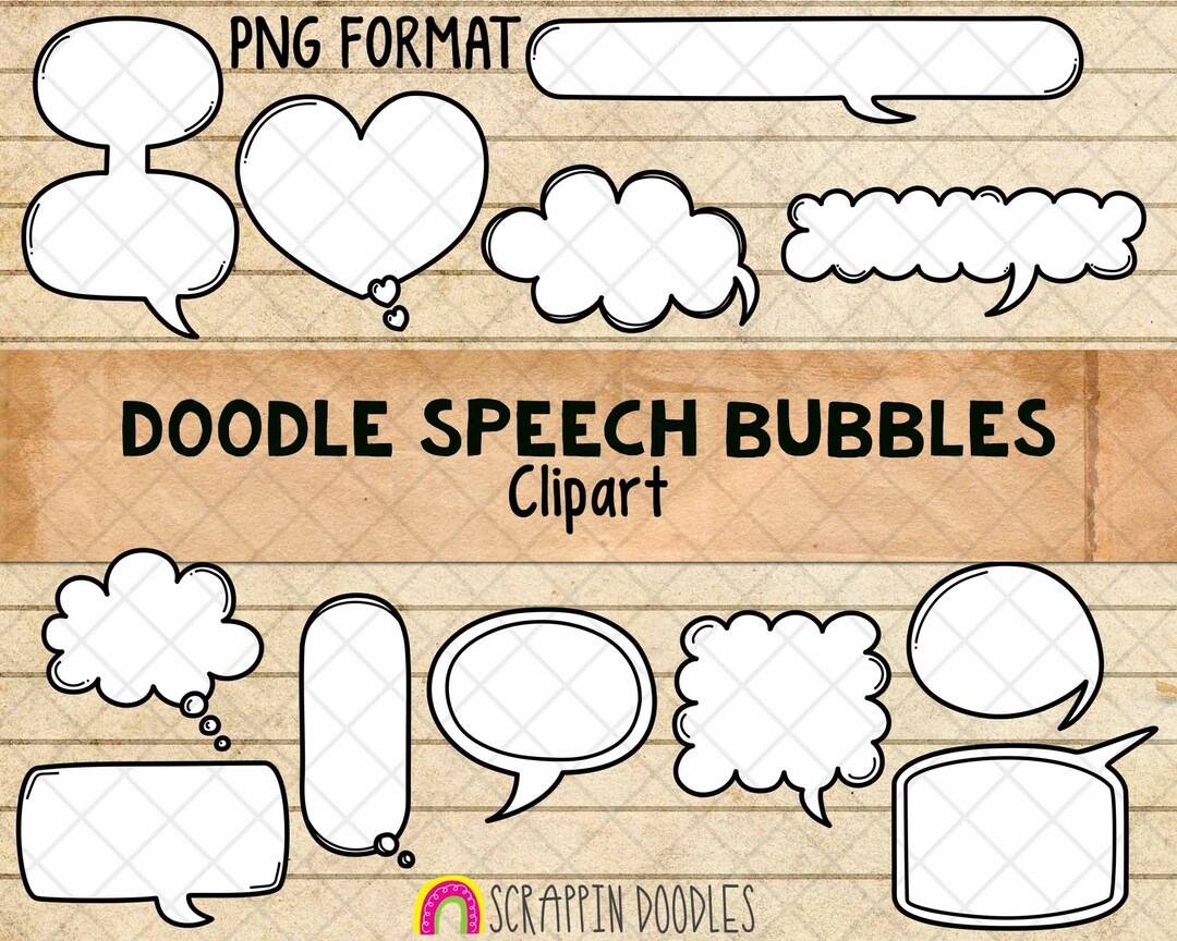Doodle Speech Bubbles - Hand Doodled Speech Bubble Clipart - Commercial ...