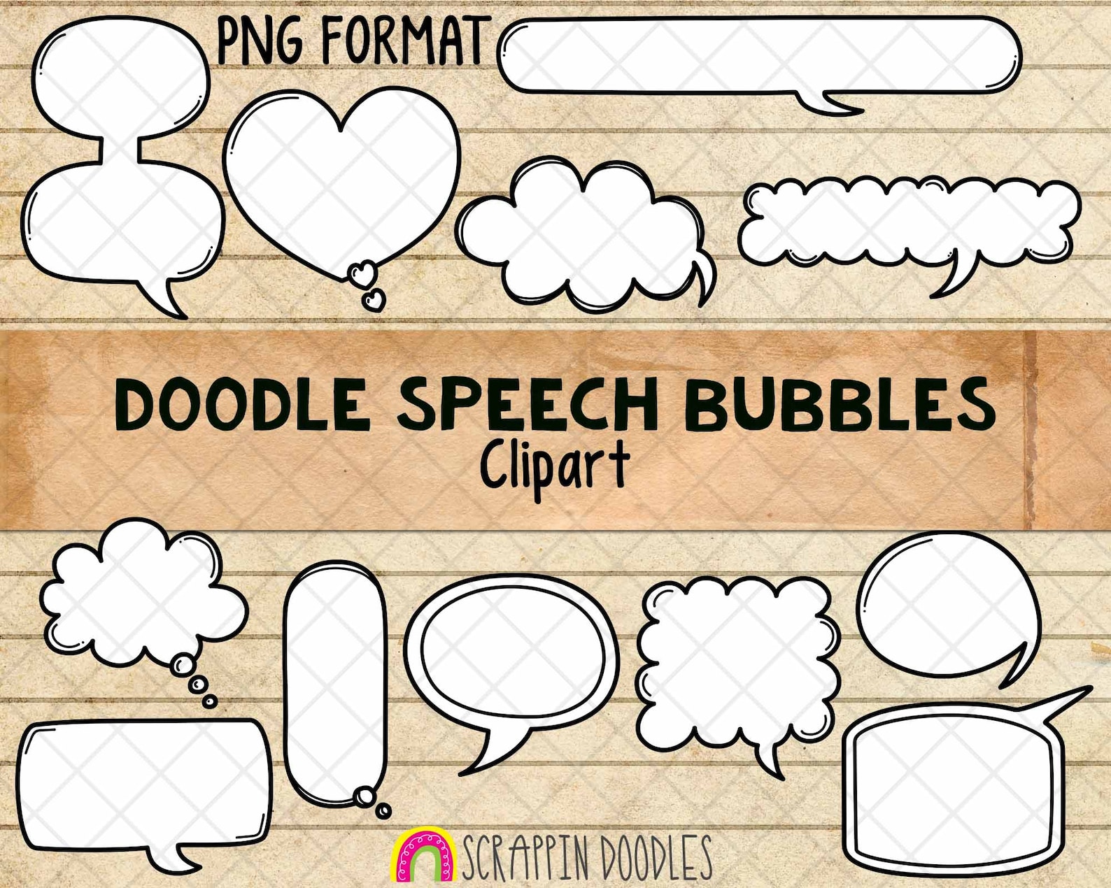 Doodle Speech Bubbles - Hand Doodled Speech Bubble Clipart - Commercial ...
