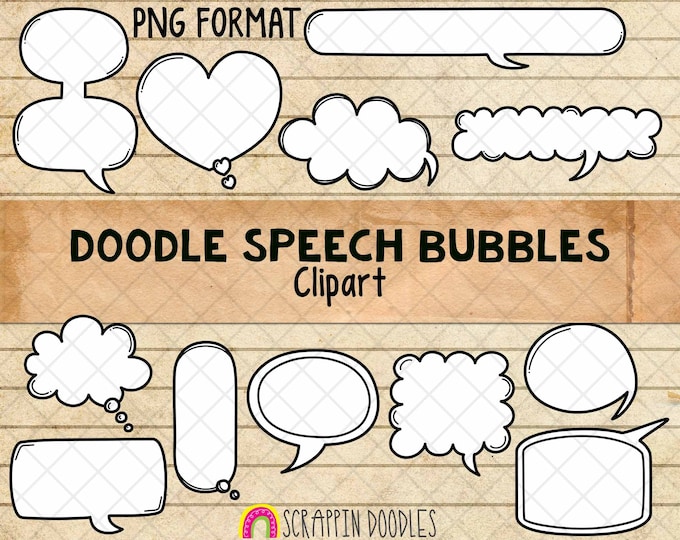 Doodle Notes Clipart - Hand Doodled Sticky Notes - Black & White Note ...