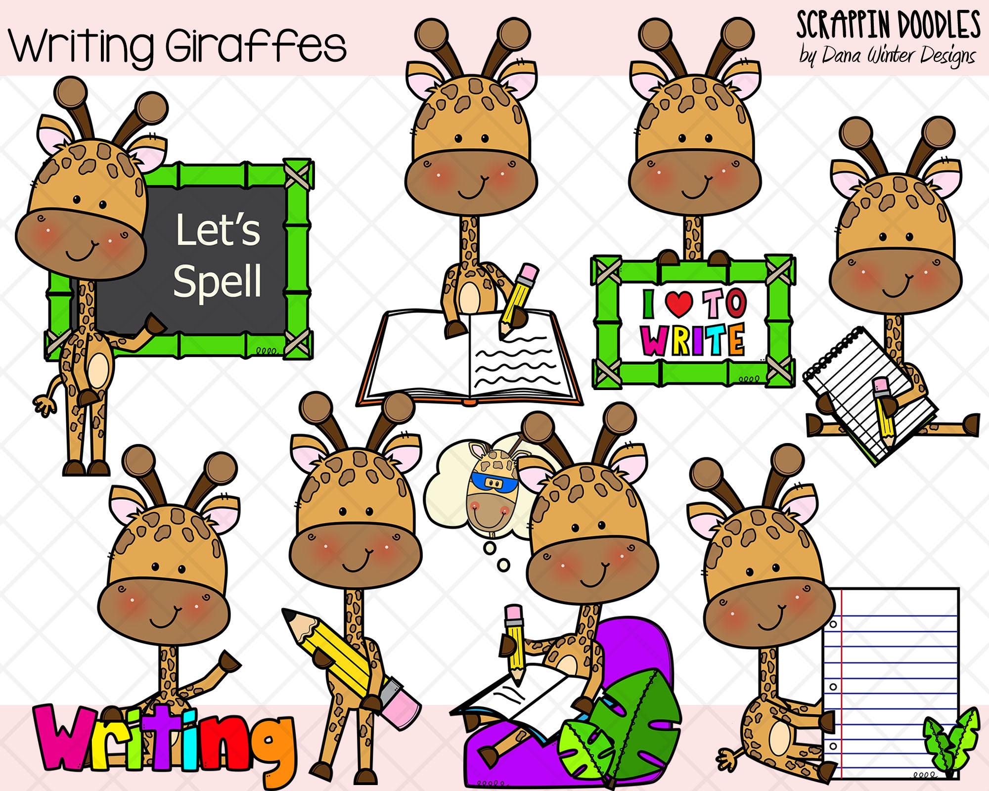 School Giraffes Clip Art Bundle Cute Commercial Use Giraffe | Etsy