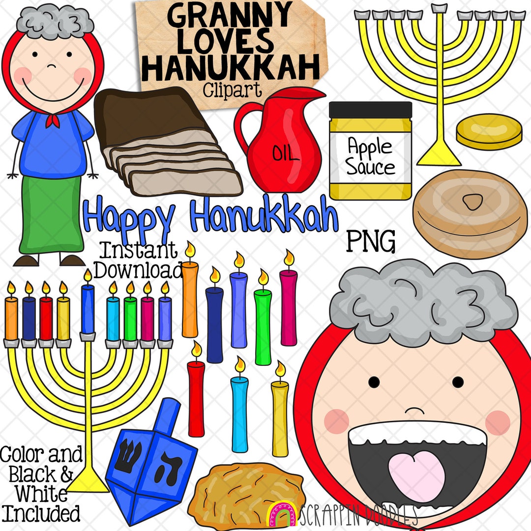 Old Lady Swallowed a Dreidel Clip Art - Granny Loves Hanukkah Graphics ...