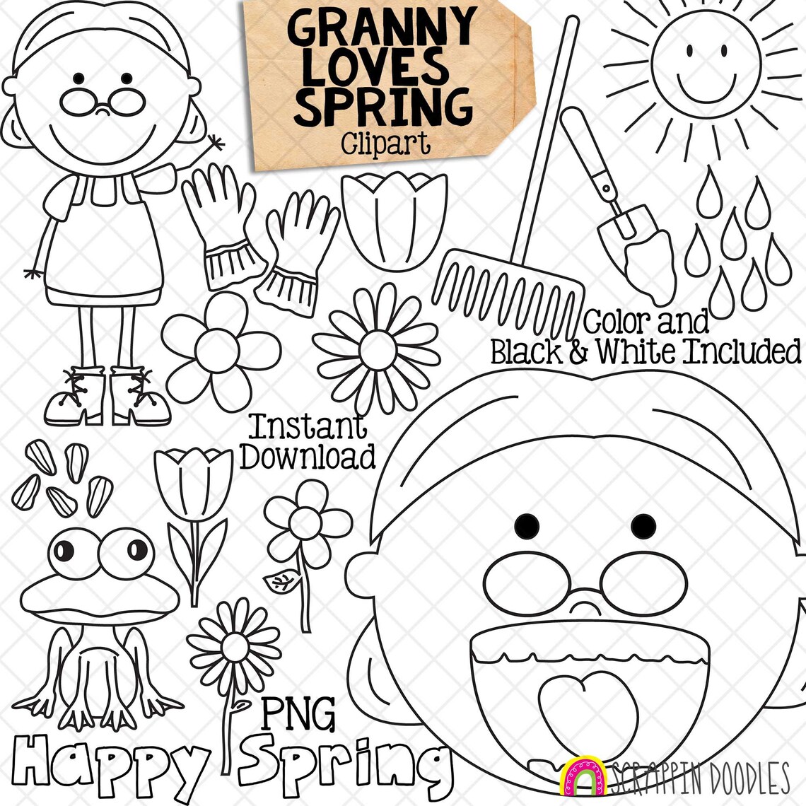 Old Lady Swallowed A Frog Clip Art Granny Loves Spring Graphics ...