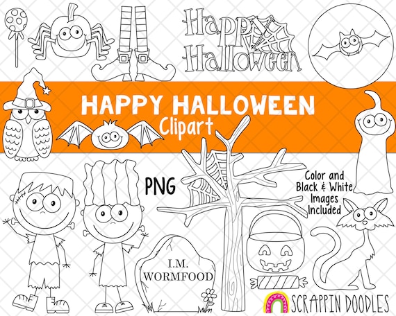 Happy Halloween Black And White Clip Art