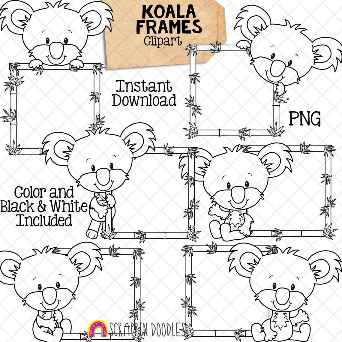 Koala Clipart Bamboo Frame Koala Bears Graphics Commercial - Etsy