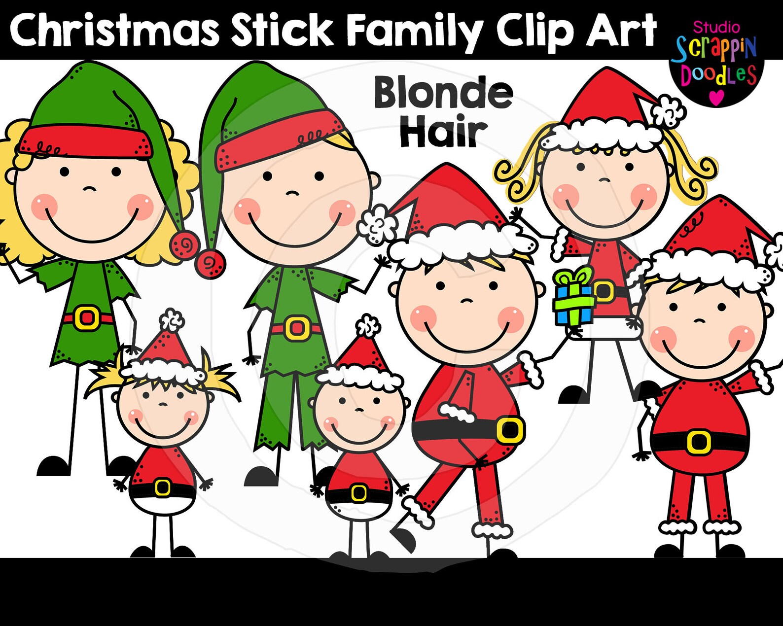 Christmas Stick Family Clip Art Various Hair Colors Stick | Etsy