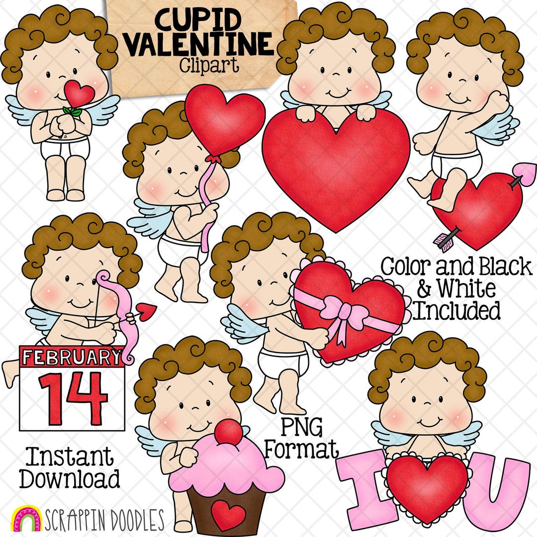 Valentine Cupid Clipart - Valentines Day - Cute Cupid - Heart Balloons ...