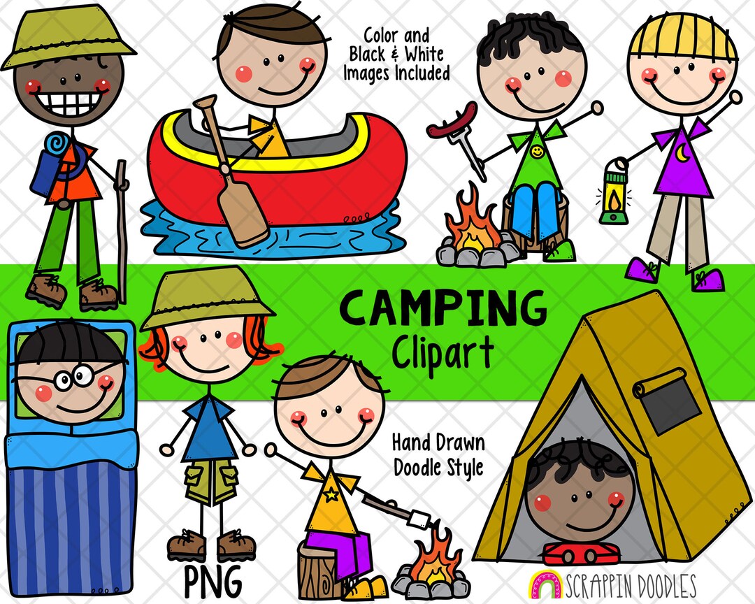 Camping Clipart Doodle Boys Camping Backpacking Clipart - Etsy