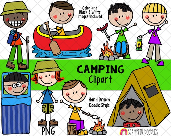 Camping Clipart Doodle Boys Camping Backpacking Clipart | Etsy