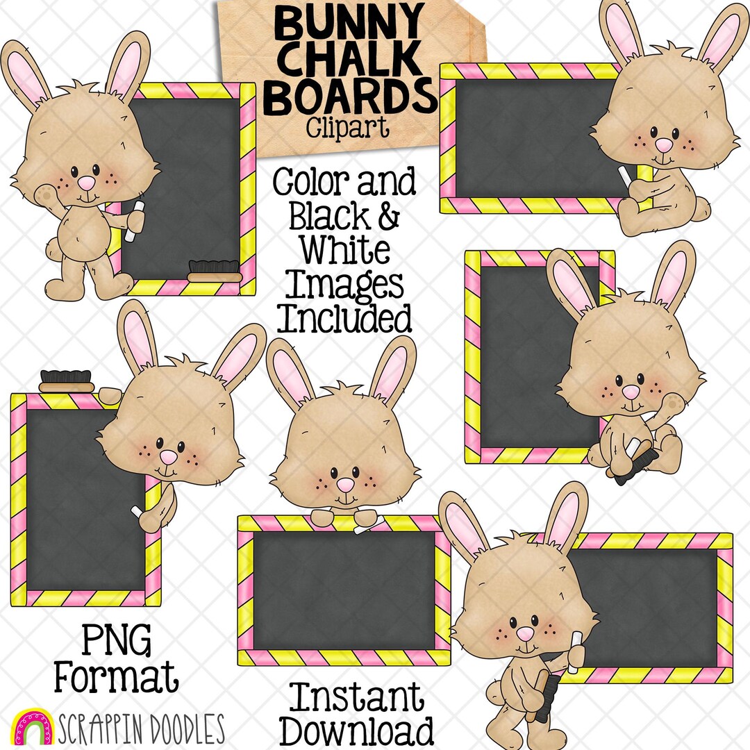 Bunny Clip Art - Rabbits Holding Chalk Boards - Note Boards - Baby ...
