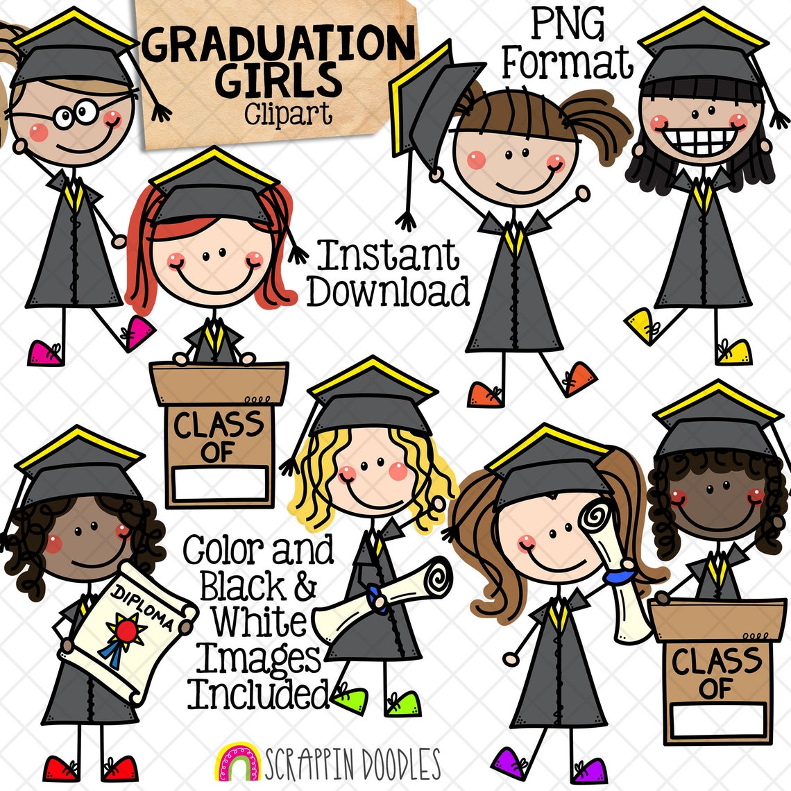 Graduation Clipart - Doodle Girls Graduating - School Clip Art ...