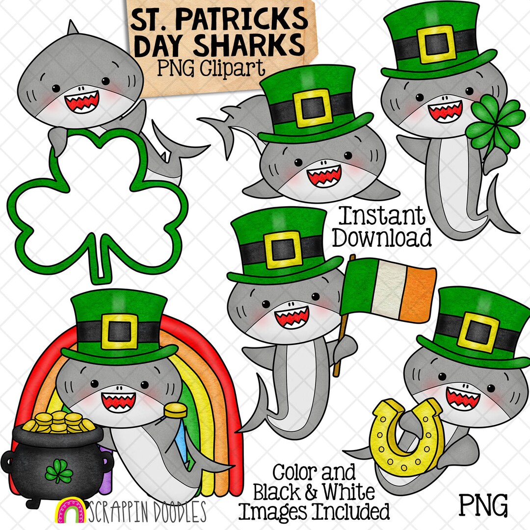 St Patricks Day Sharks Clip Art - Irish - Grey Shark Clipart - Baby ...