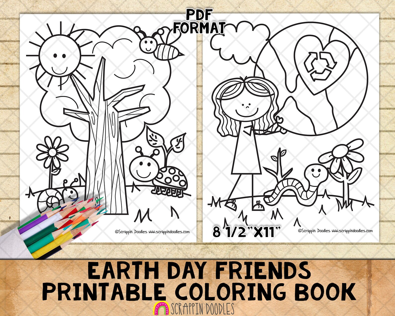 Earth Day Friends Coloring Book Kids Printable PDF Coloring Pages Print ...