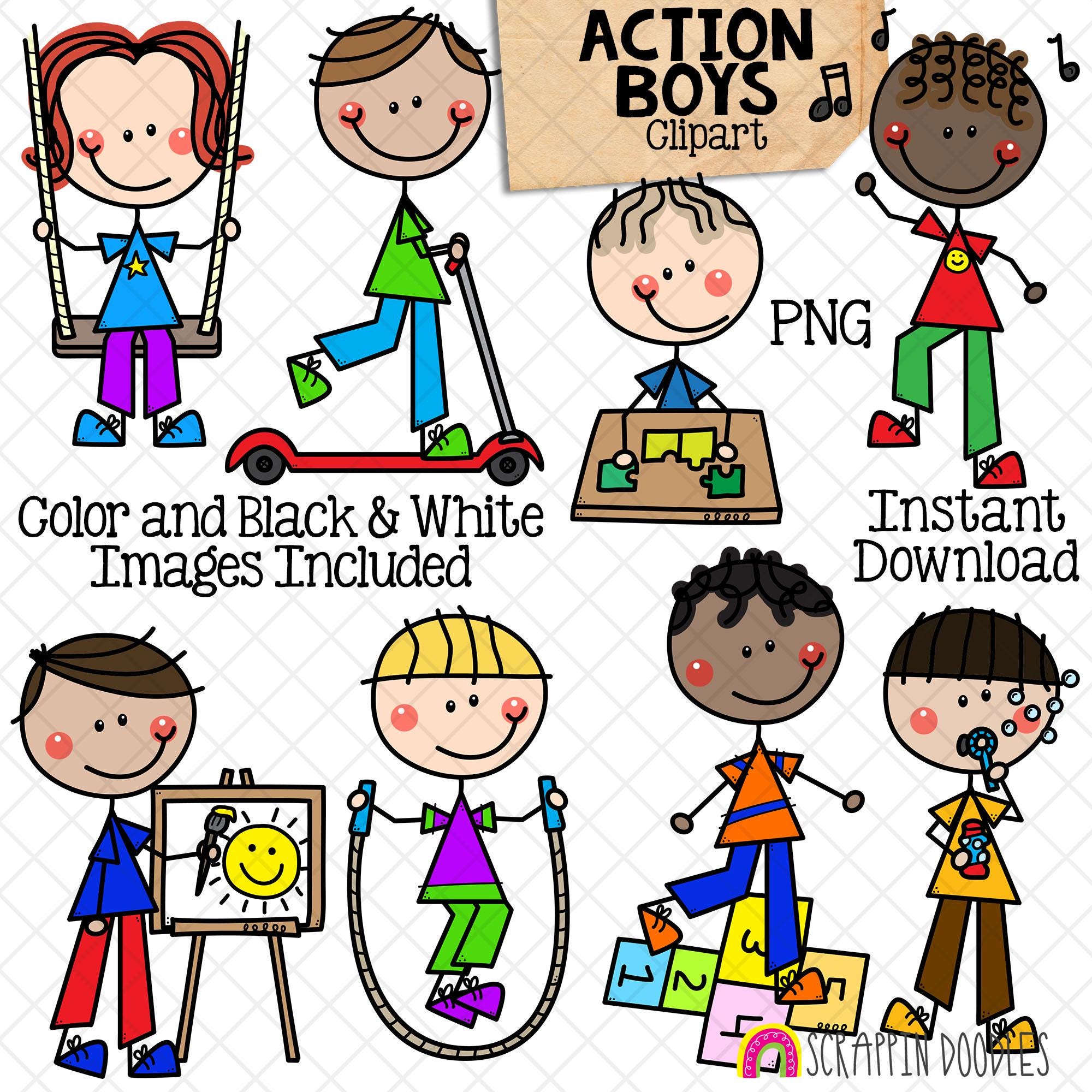 Action Clipart - Doodle Boys Clip Art - Kids - Dancing - Blowing ...