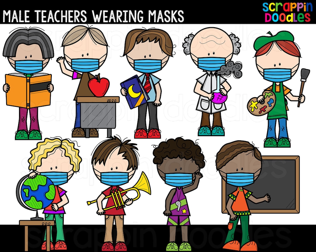 Male Teachers Wearing Masks Clip Art - Cute Commercial Teacher Clipart ...