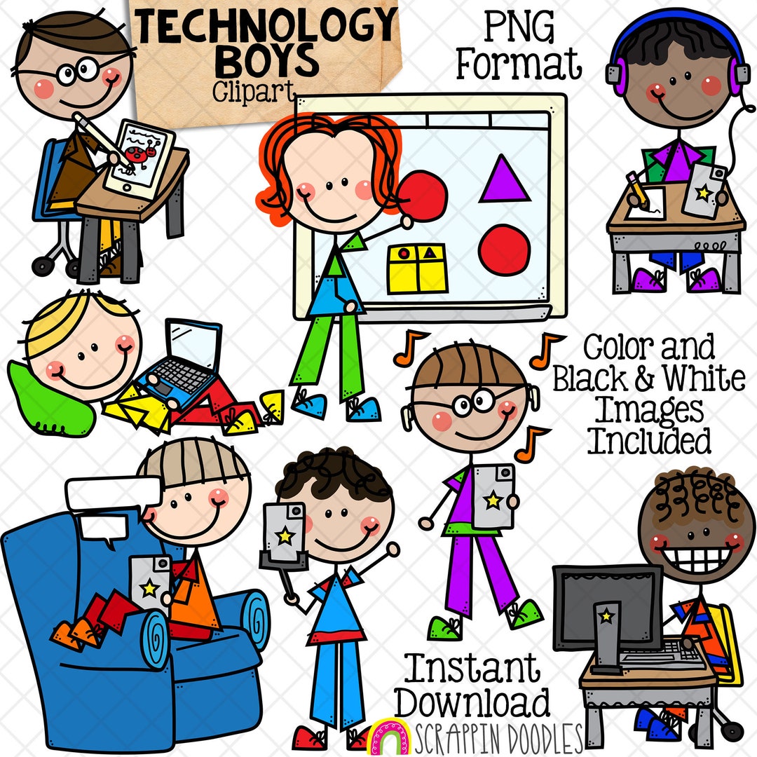Technology Clip Art - Doodle Boys Clipart - Drawing on iPad - Computer ...