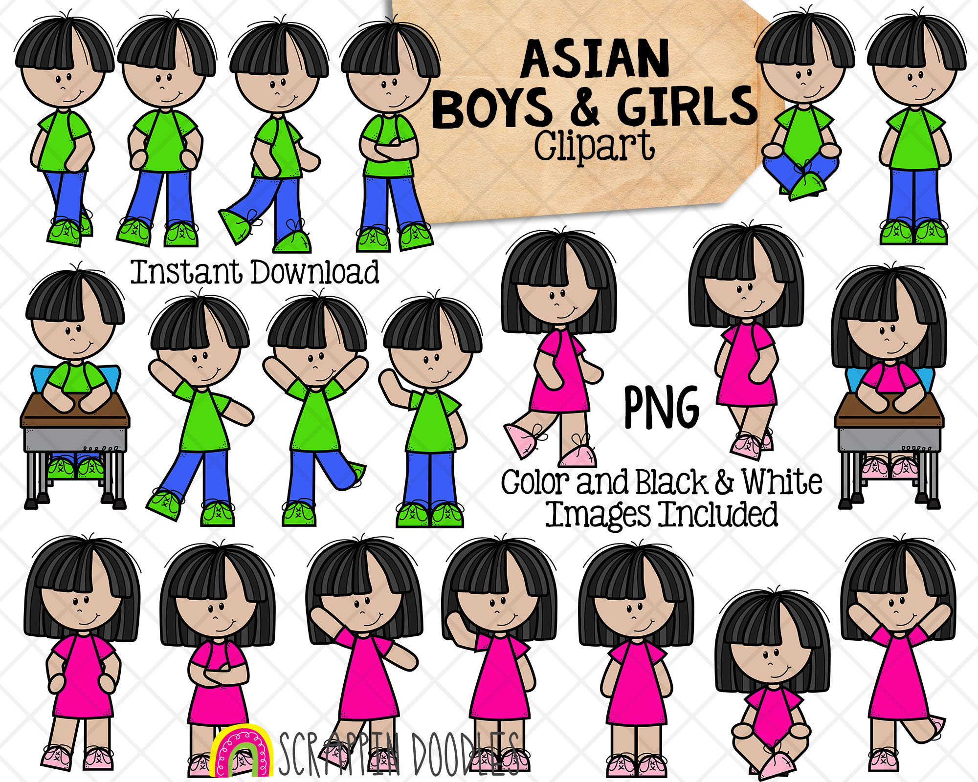 MultiCultural Kids ClipArt Bundle Asiático Afroamericano - Etsy México