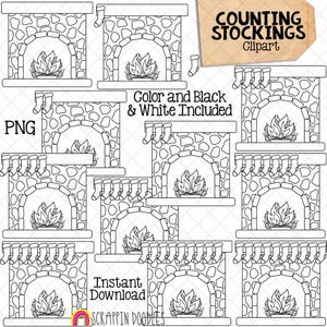 Counting Stockings Clipart - Christmas Stockings on Fireplace Mantel ...