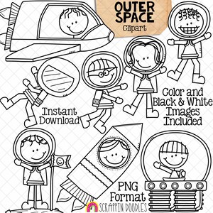 Space Clipart - Outer Space Doodle Boys - Astronaut Graphics - Spaceman ...