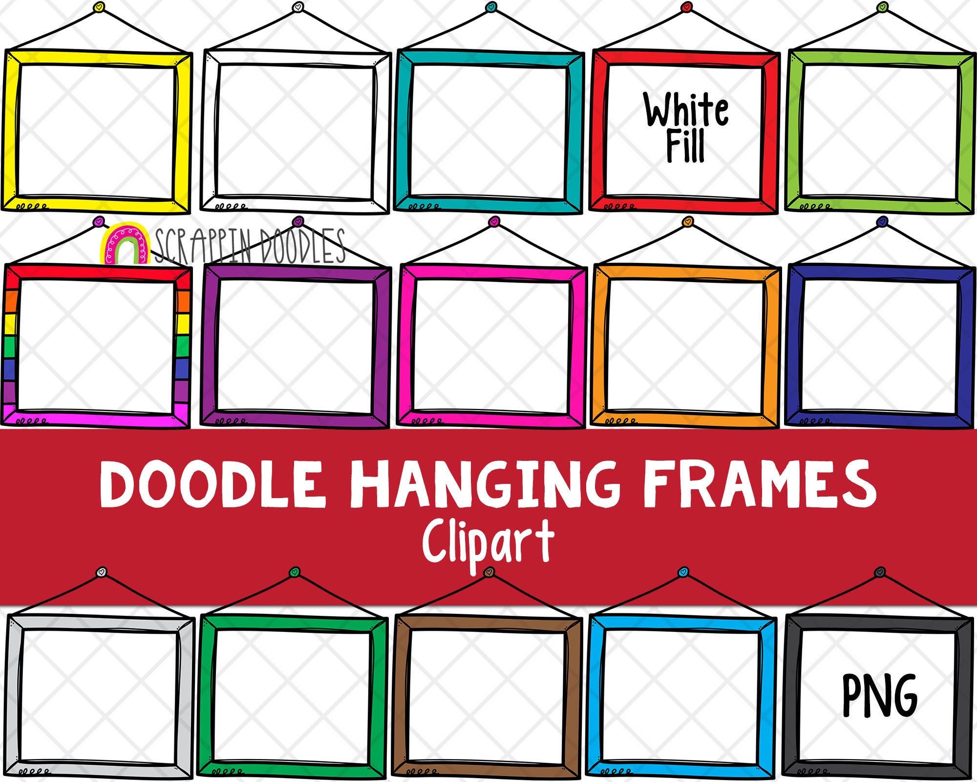 Doodle Borders Frames Clipart - Hand Drawn Hanging Frames - Rainbow ...