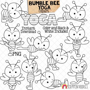 Bumble Bee Yoga Clip Art Stretching Clipart Worker Bees Doing Yoga ...