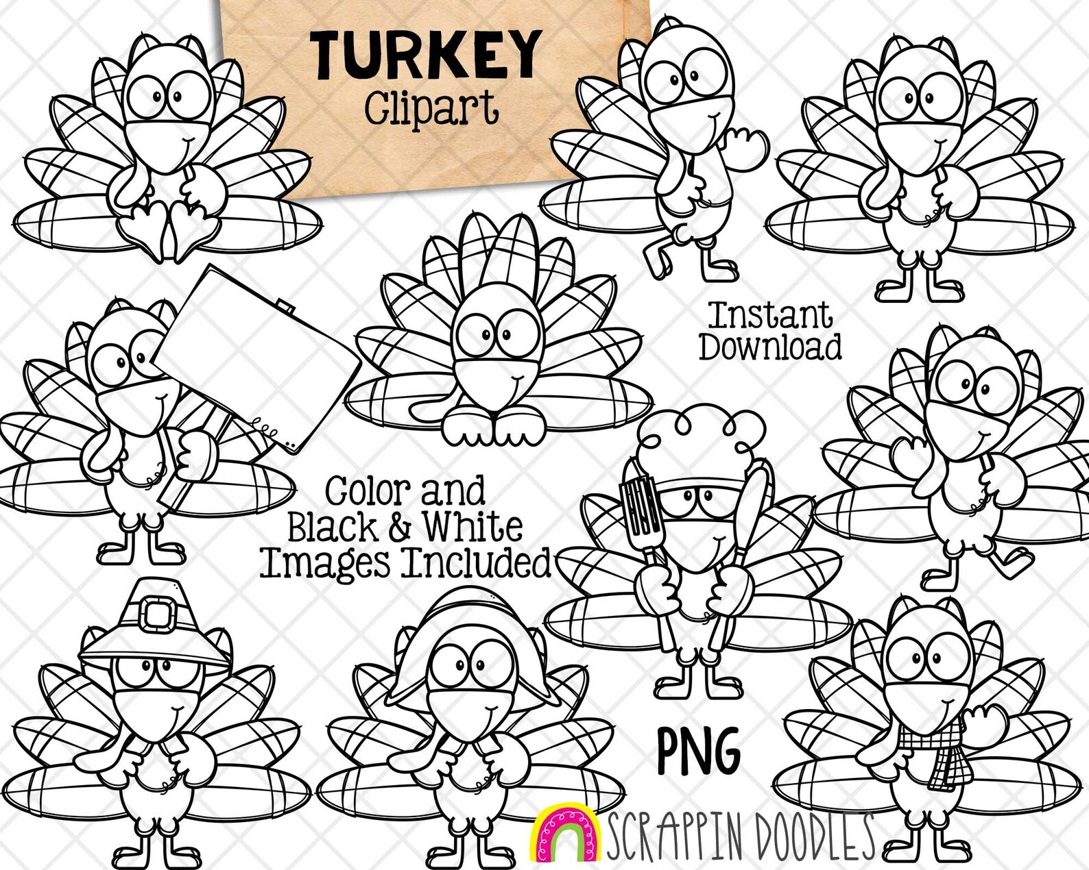 Turkey Clip Art - Commercial Use Turkey Clipart - Thanksgiving Turkeys ...