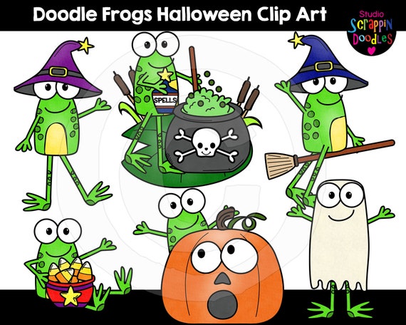 Doodle Frogs Halloween Clip Art Cute Frog Graphics | Etsy