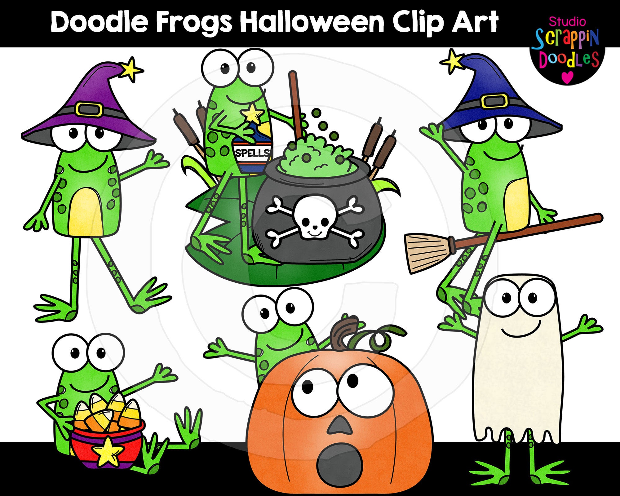 Doodle Frogs Halloween Clip Art - Cute Frog Graphics - Halloween Frogs ...