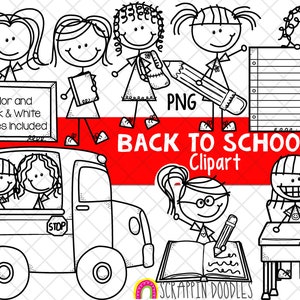 Back to School Clipart Doodle Girls School School Bus - Etsy Canada