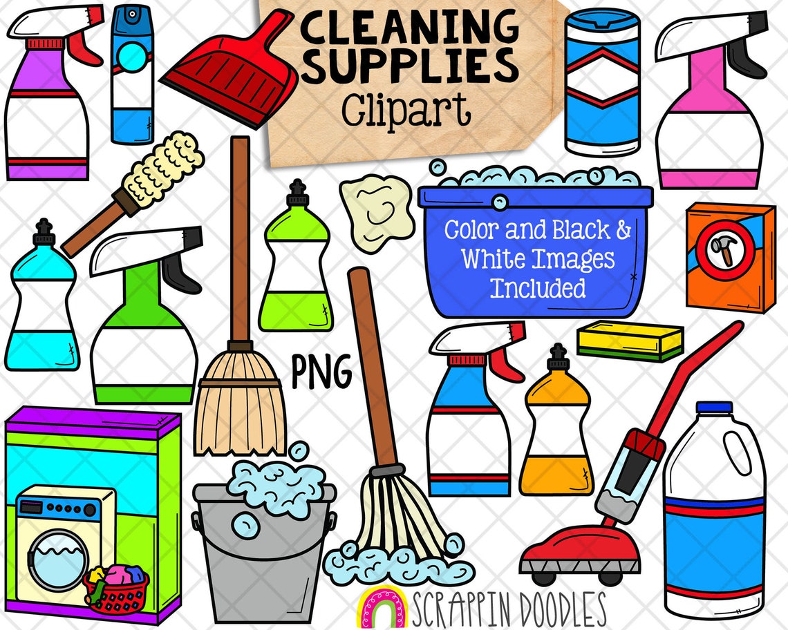 Cleaning Supplies Clipart Sanitize Wipes Mop and Bucket PNG Vacuum ...