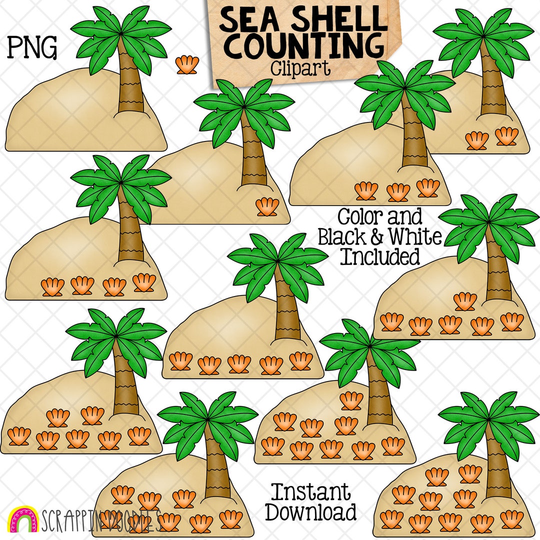 Counting Sea Shells on a Island Clipart - Summer Seashell Counting ...