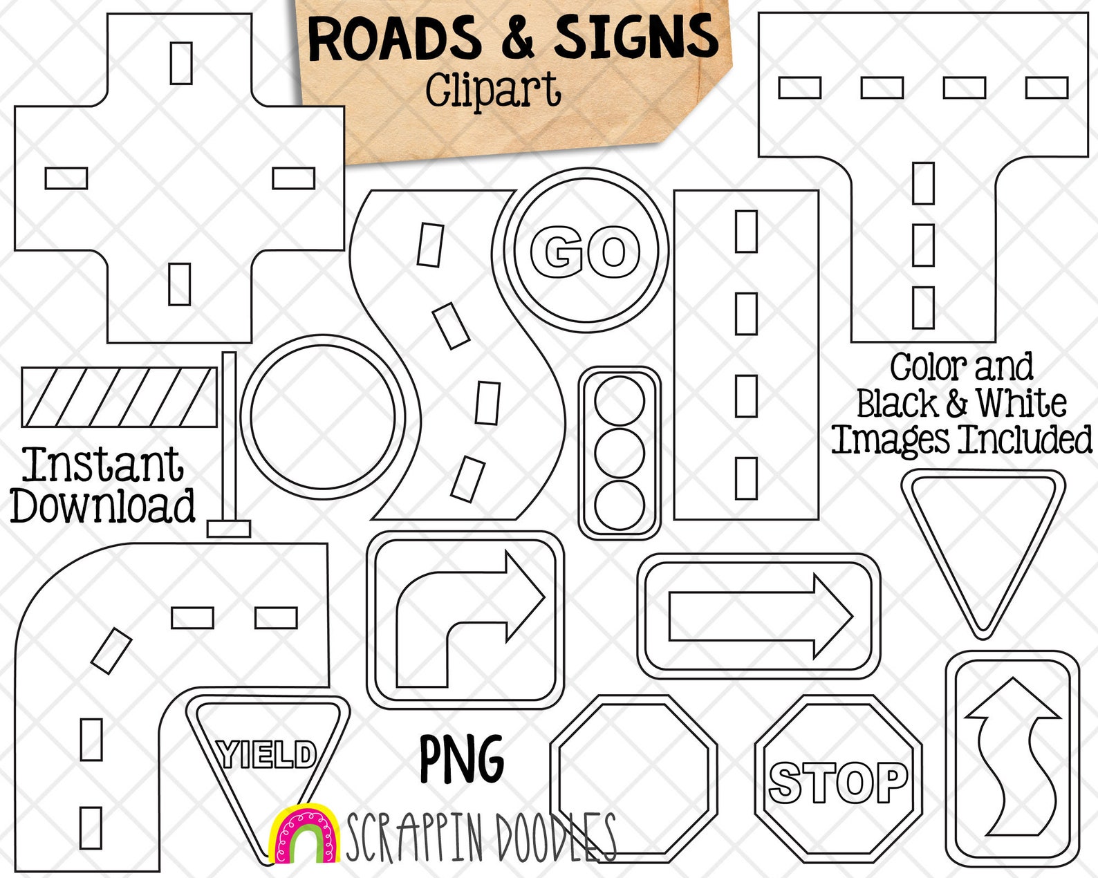 Roads and Signs Clipart - Road Pieces - Create A Road Scene - Traffic ...