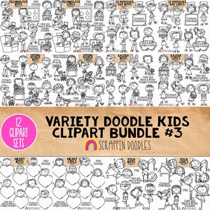 Doodle Kids Clipart Bundle 3 - Doodle Boy and Girl Bundle 3 - St ...