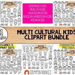 Multicultural Kids Clipart Bundle - Asian - African American ...