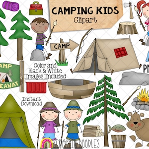 Camping Kids Clip Art - Summer Camp - Hiking - Outdoors - Commercial ...