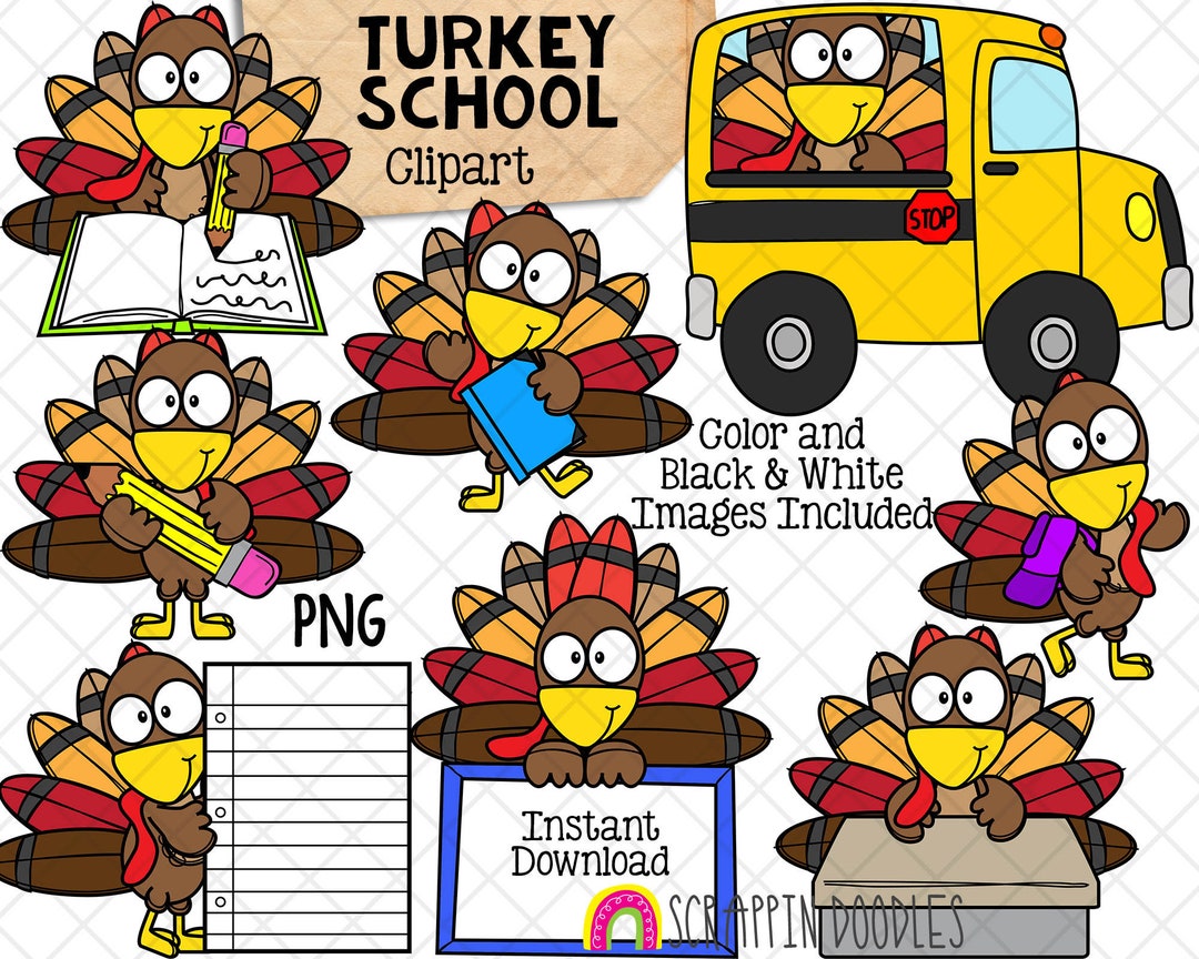 Turkey Clipart - School Turkey Clip Art - Back to School - First Day of ...