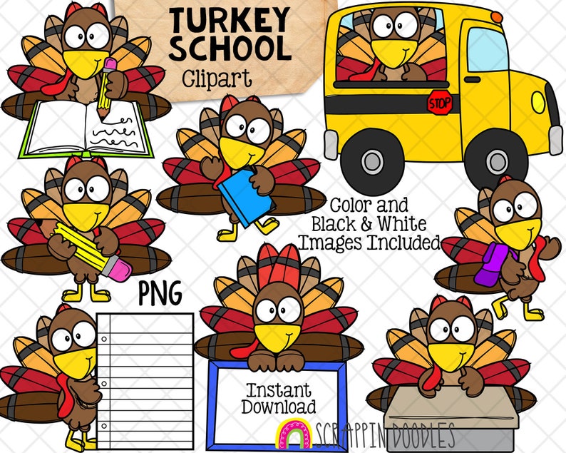 Turkey Clipart School Turkey Clip Art Back to School - Etsy