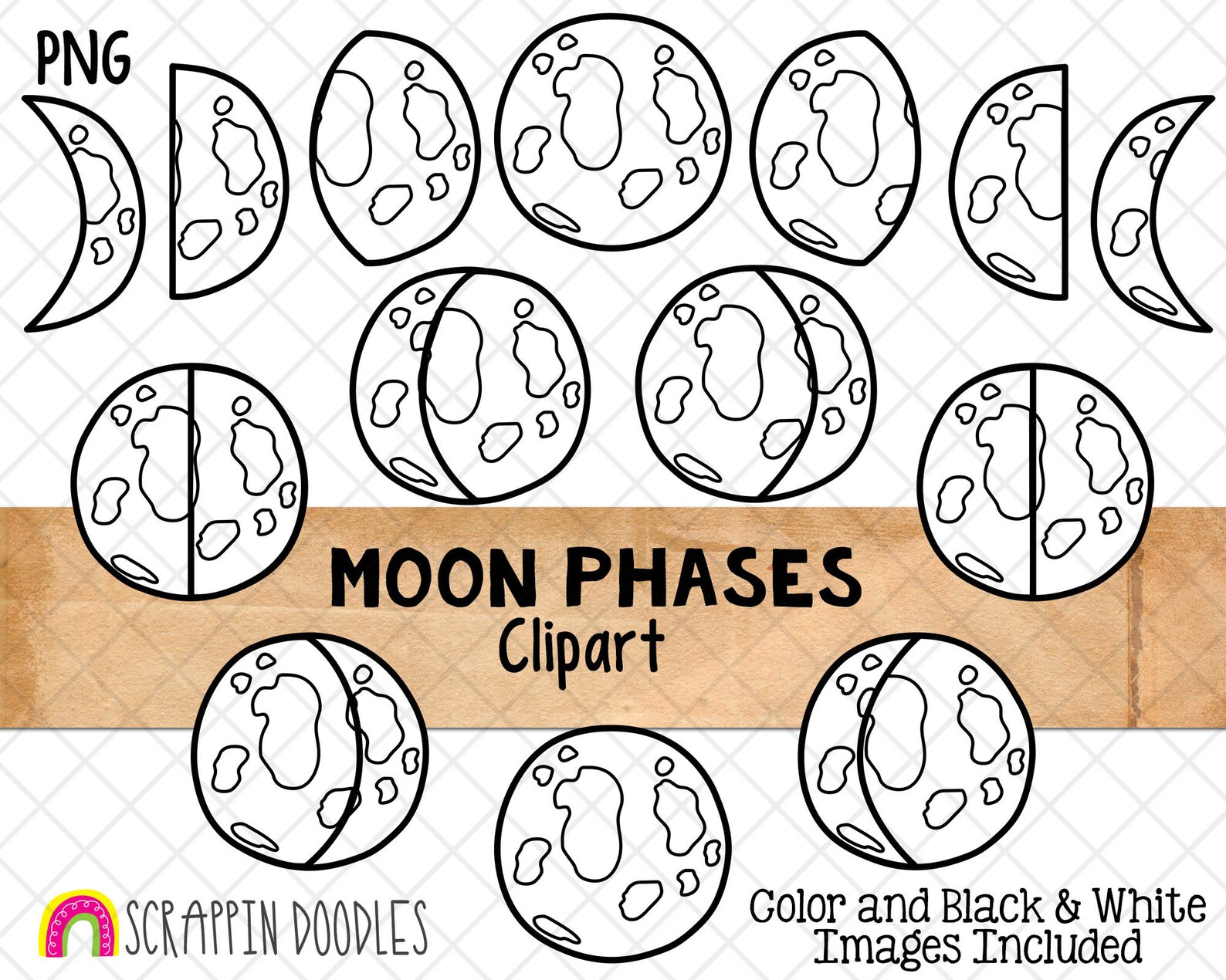 Moon Phases Clipart - Moon Clip Art - New Moon Graphics - Full Moon ...
