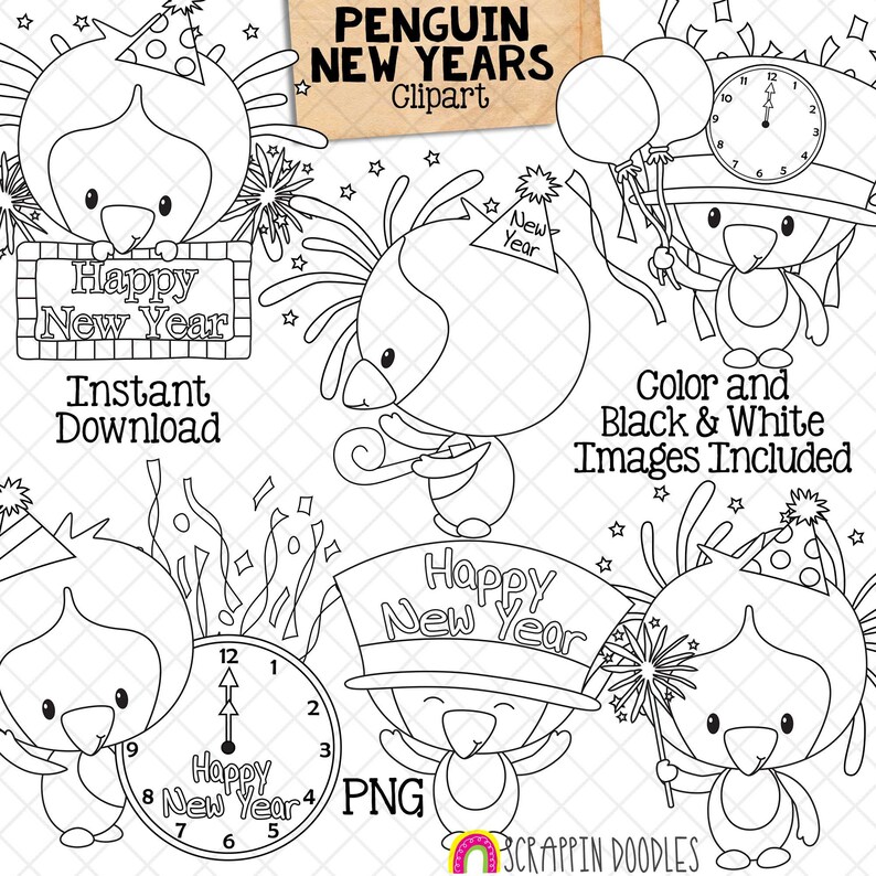 Penguin New Year Clipart - New Years Eve Clip Art - Winter Baby Penguin ...
