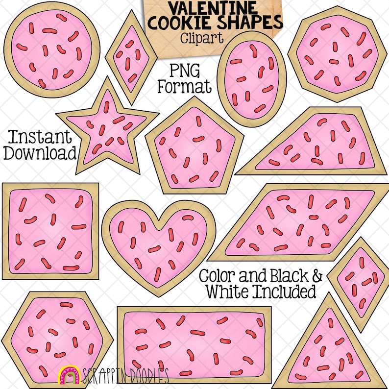 Valentine Cookie Shapes Clip Art - Valentine's Day Different 2D Shapes ...