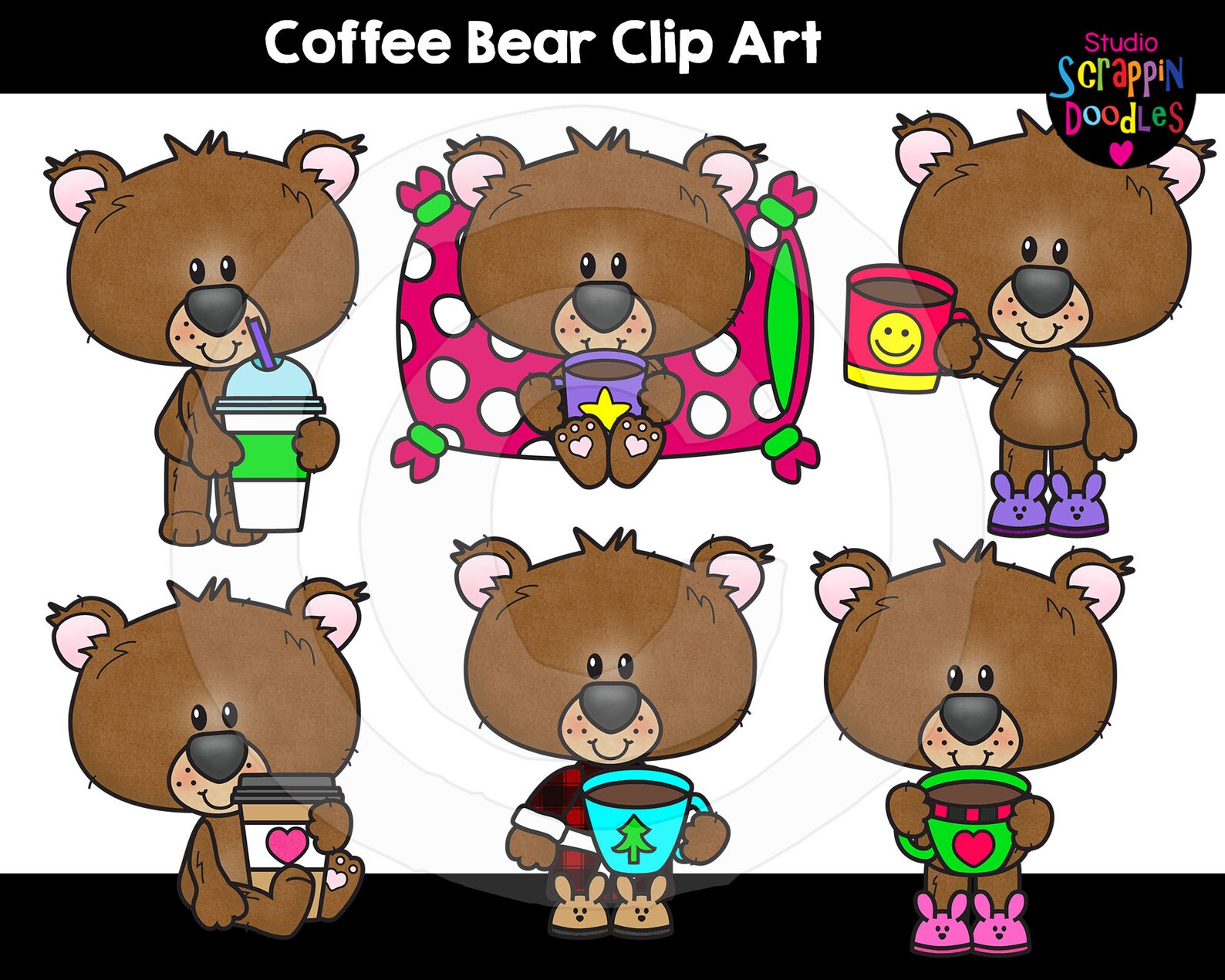 Coffee Bears Clip Art - Cute Commercial Use Coffee Bear Clipart ...