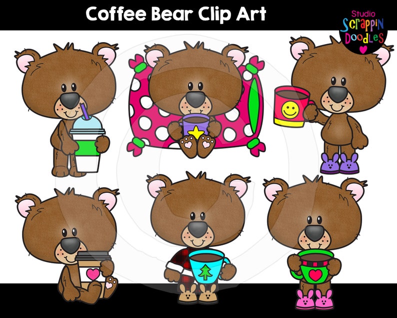 Coffee Bears Clip Art Cute Commercial Use Coffee Bear - Etsy