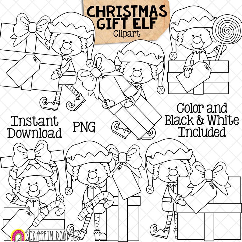 Gift Giver Elf Clip Art - Christmas Elves Posing - Presents - Standing ...
