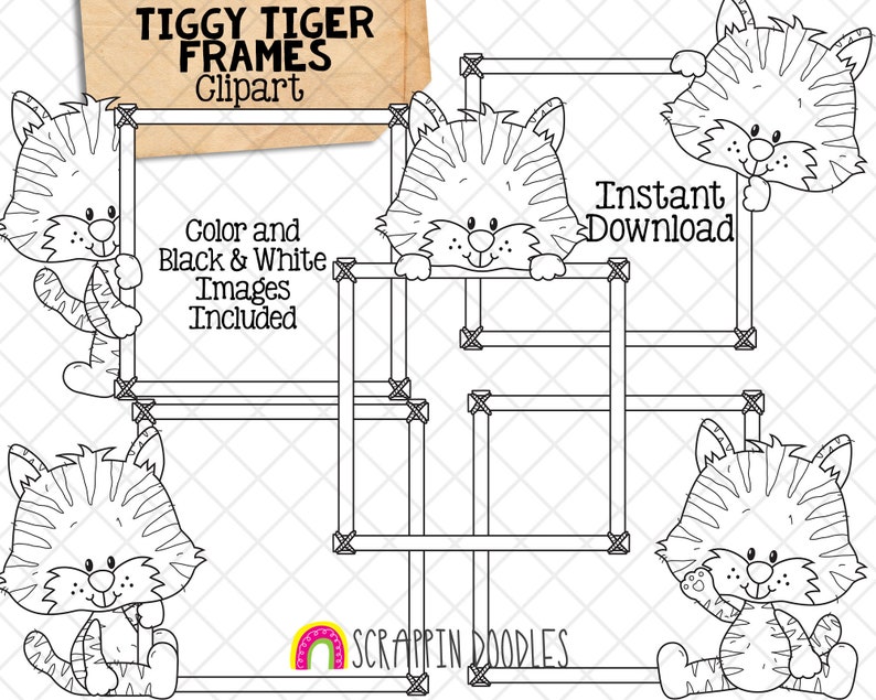 Tiger Clipart Bamboo Frames Baby Tiger Cub Jungle Cat - Etsy