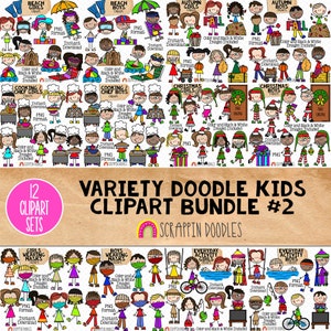 Doodle Kids Clipart Bundle 2 - Doodle Boy and Girl Bundle 2 - Christmas ...