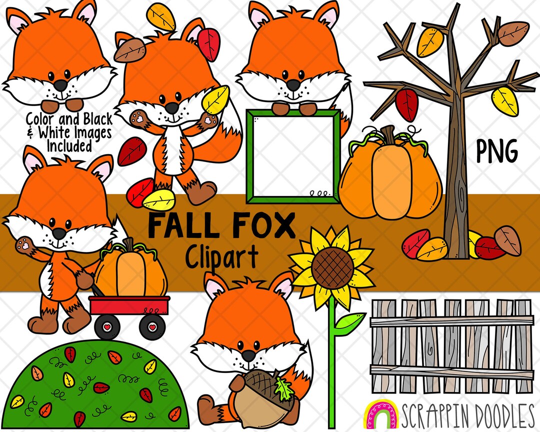 Fall Foxes Clipart - Commercial Use Autumn Fox Graphics - Autumn Tree ...