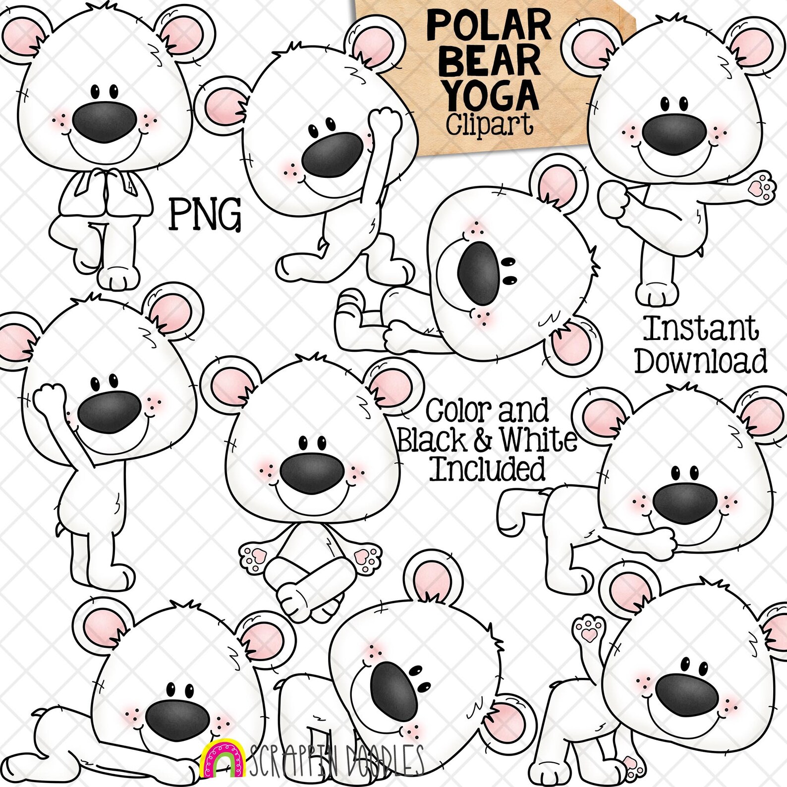 Polar Bear Yoga Clip Art - Stretching Clipart - Polar Bears Doing Yoga ...